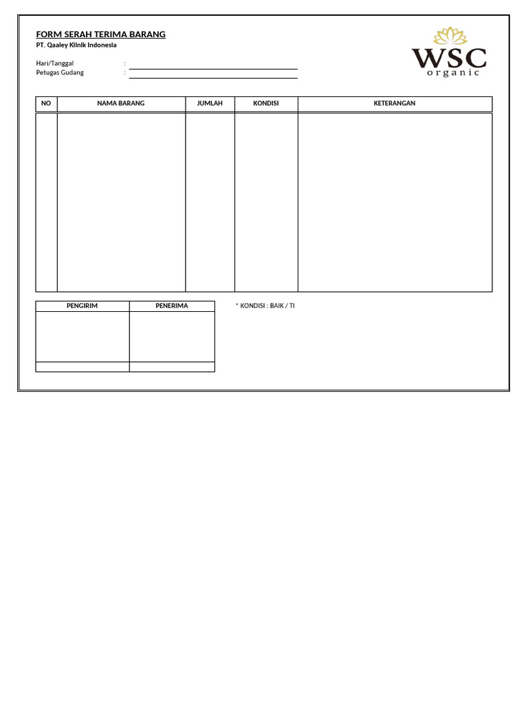 Form Serah Terima Barang WSC | PDF