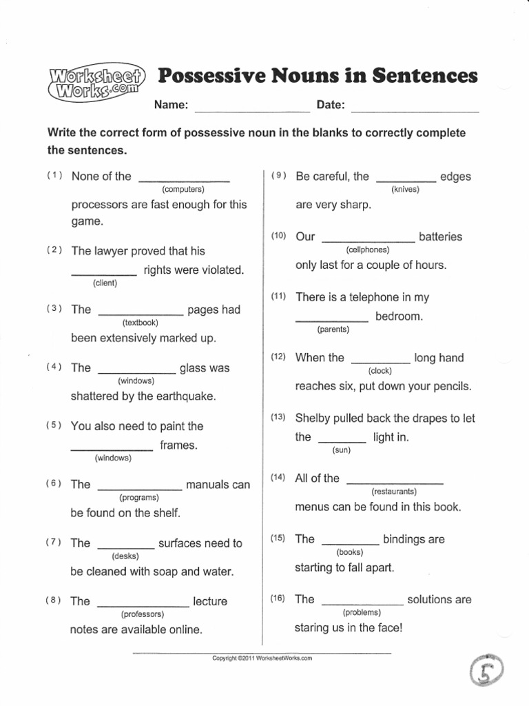 Possessive s Homework | PDF