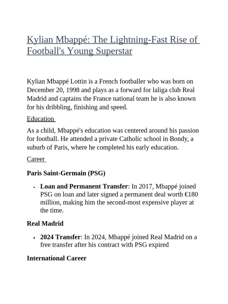Kylian Mbappé Biography | PDF