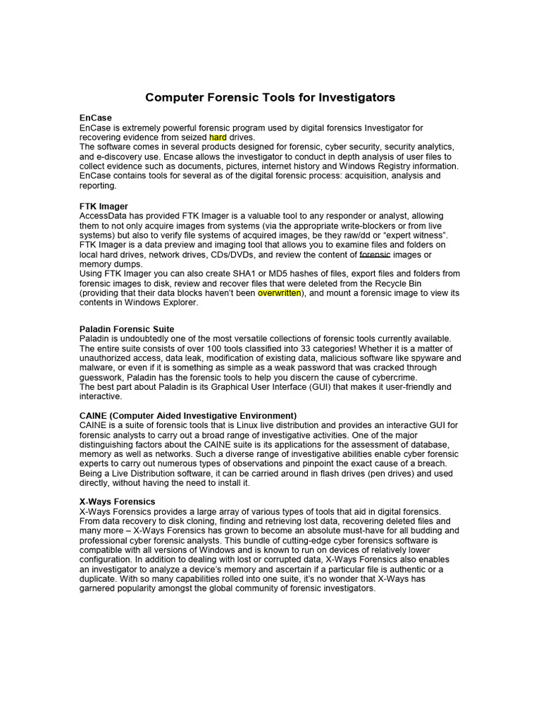 Essential Computer Forensic Tools Guide | PDF | Computer Forensics ...