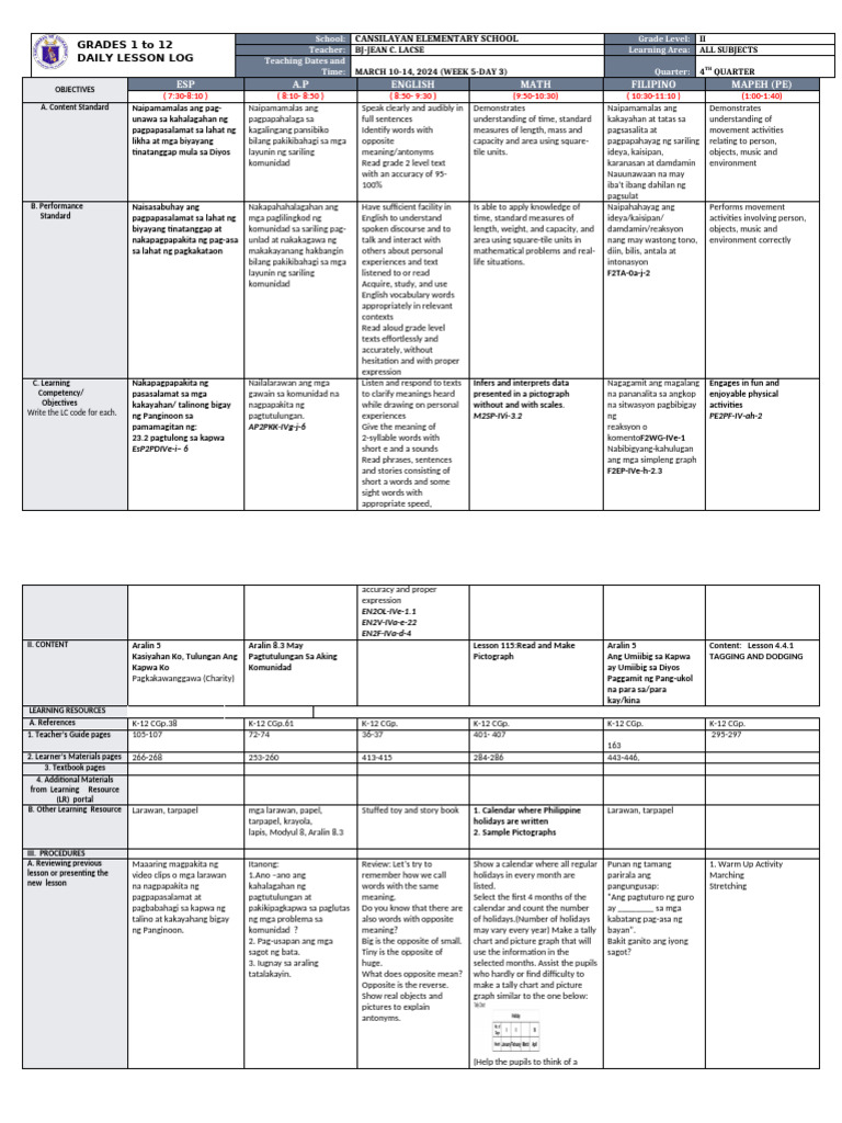 Dll All Subjects 2 q4 w5 d3 | PDF | Semiotics