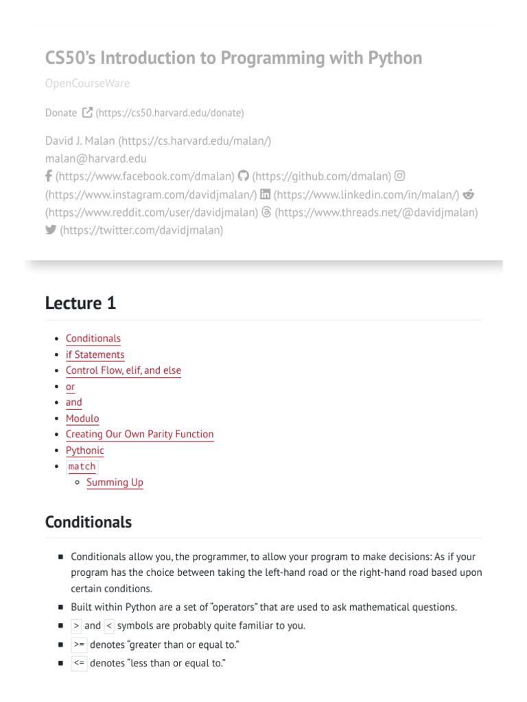 Lecture 1 - CS50's Introduction To Programming With Python | PDF ... Lecture 1 - CS50's Introduction To Programming With Python | PDF ...