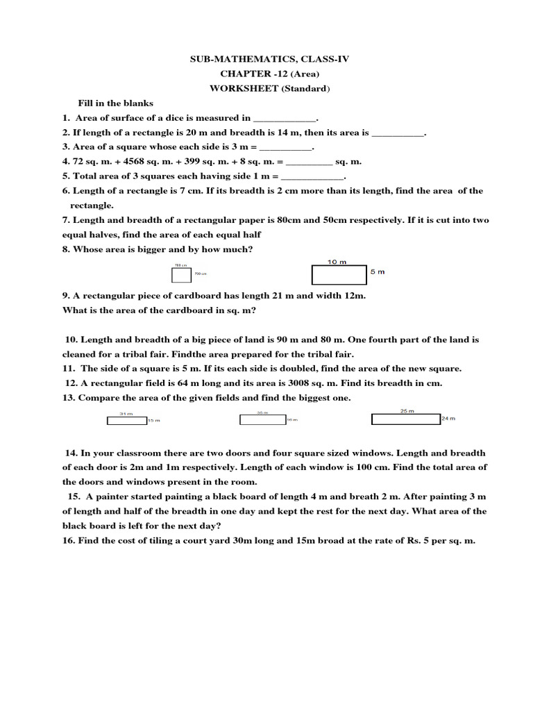 Class-4 Maths Chapter-12 Worksheet (Standard) - 1 | PDF