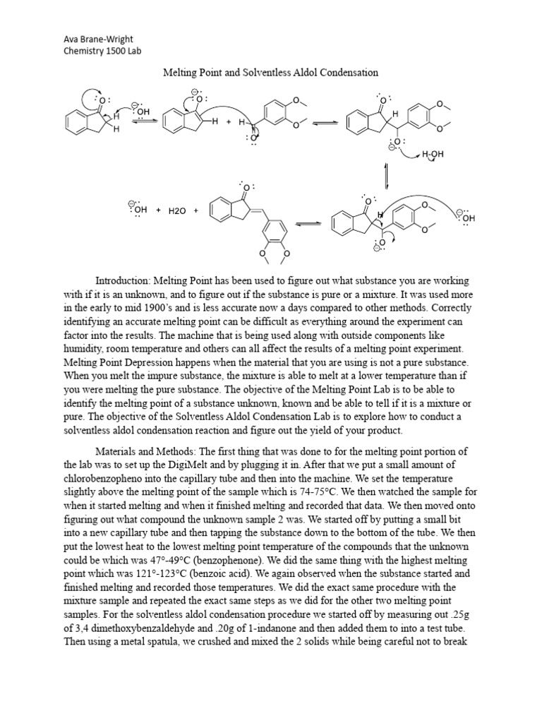 Melting Point & Aldol Condensation Lab | PDF | Melting Point | Chemical Substances