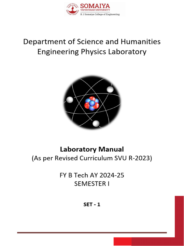 Physics Lab Manual 2024-25 SEM I - SET 1 | PDF | Diffraction | Optics