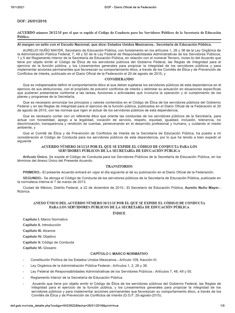 Codigo de Conducta de Los Servidores Publicos | PDF | Institución | Igualdad social