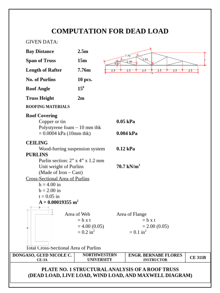 Computation For Dead Load | PDF | Truss | Structural Analysis