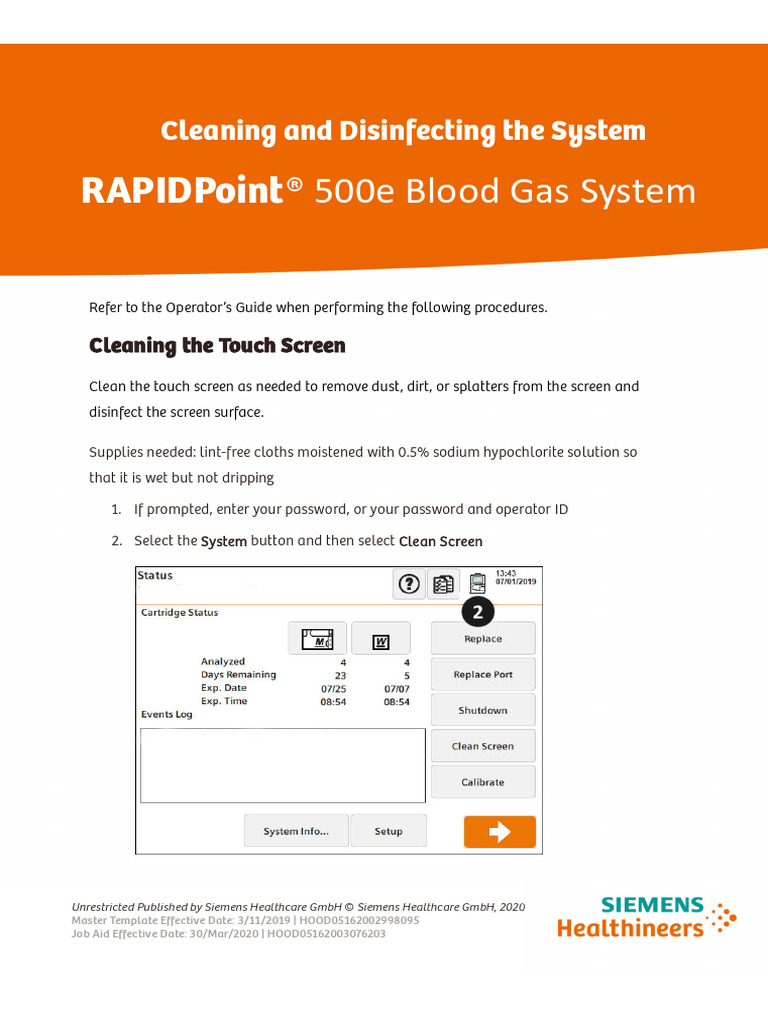 Rapidpoint: ® 500E Blood Gas System | PDF | Disinfectant