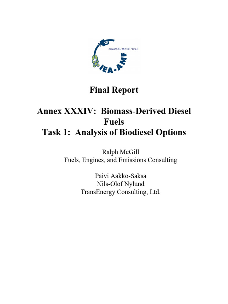 Final Report Annex XXXIV: Biomass-Derived Diesel Fuels Task 1: Analysis ...