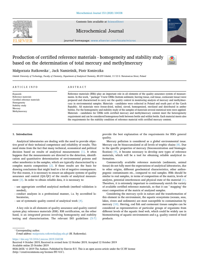 Production of Certified Reference Materials Homogeneity and Stability ...