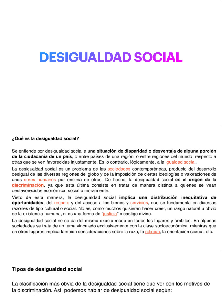 Causas y Consecuencias de la Desigualdad Social | PDF | Discriminación ...