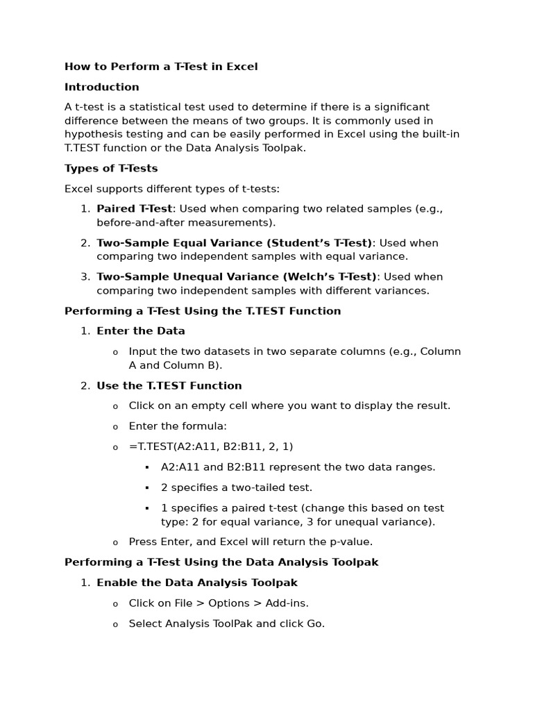 How To Perform A T-Test in Excel Easy Way | PDF | Student's T Test | P ...