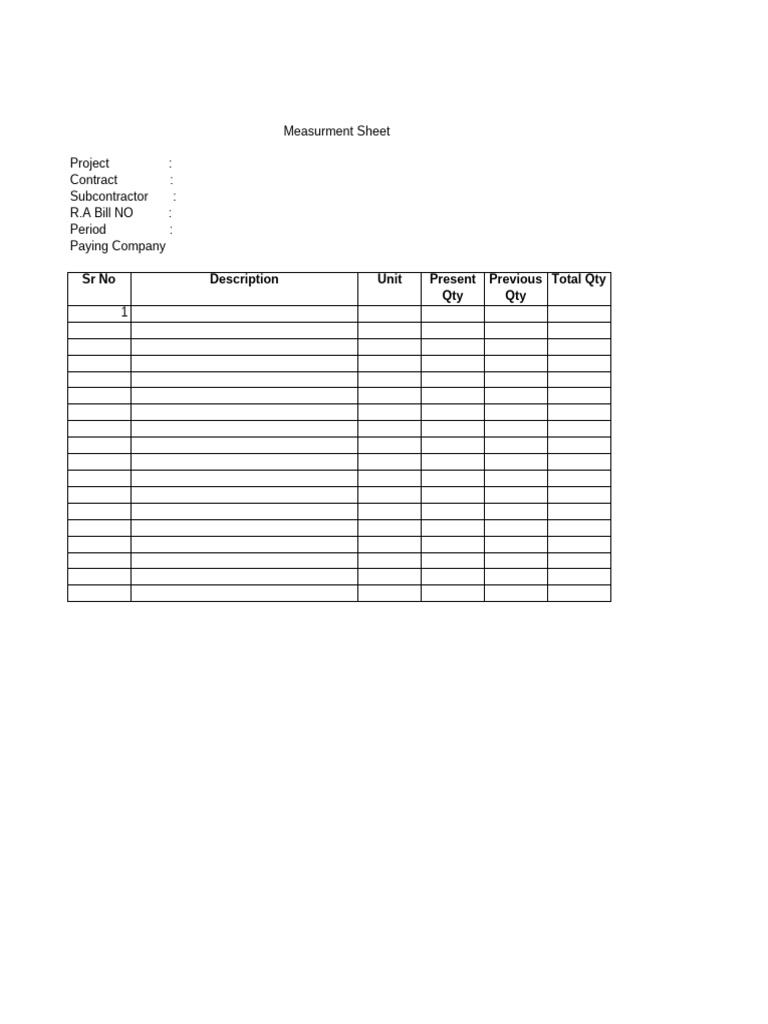 Measurement Sheet for Project Billing | PDF