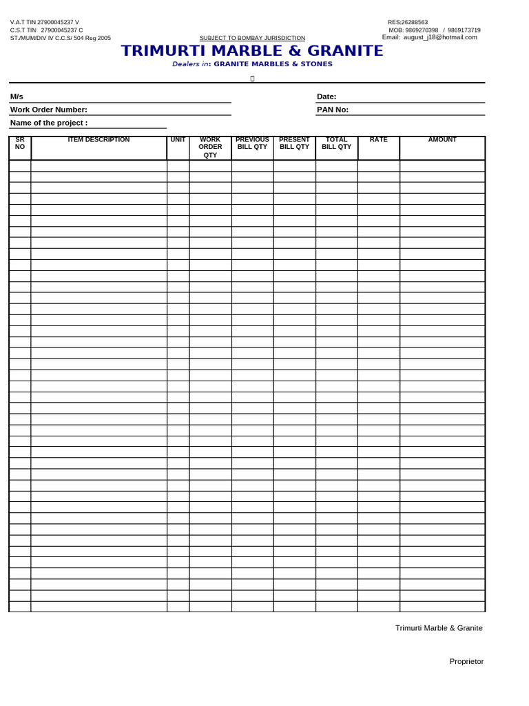 Kalpataru Running Bill Format | PDF
