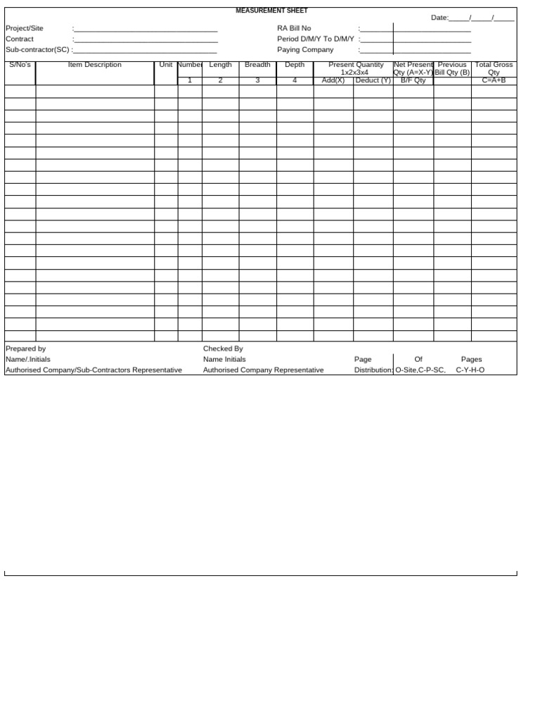 Measurement Sheet | PDF