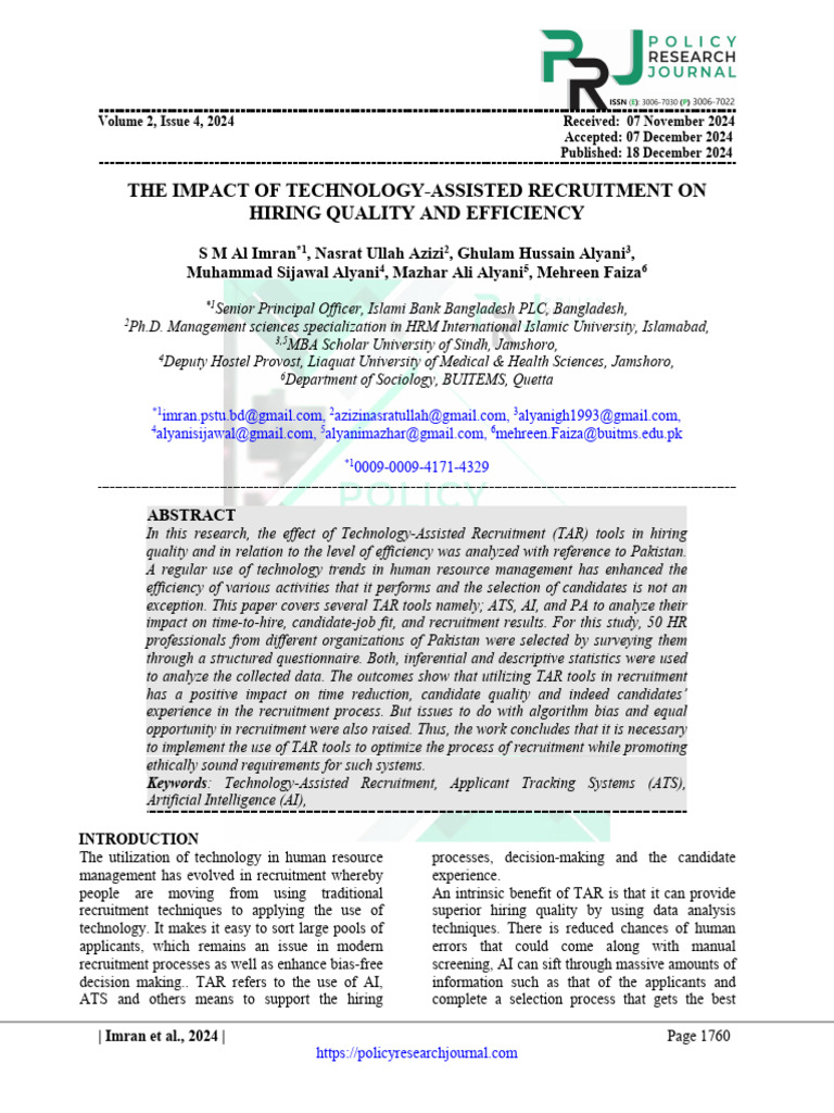 Tech-Driven Recruitment Impact | PDF | Recruitment | Artificial Intelligence
