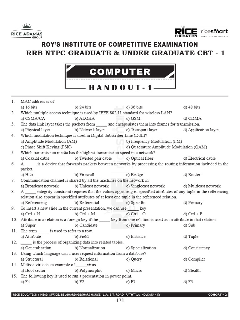 RRB NTPC Computer Exam Handout | PDF | Computer Network | World Wide Web