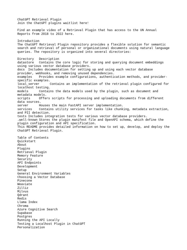 ChatGPT Retrieval Plugin | PDF | Databases | Metadata