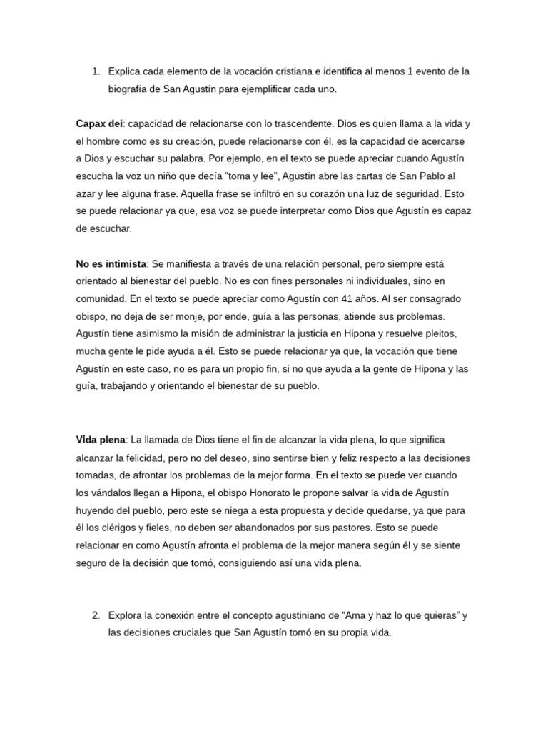 Explica cada elemento de la vocación cristiana e identifica al menos 1 ...