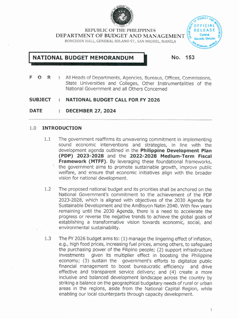 NATIONAL BUDGET MEMORANDUM NO. 153 NEW | PDF | Budget | Sustainability