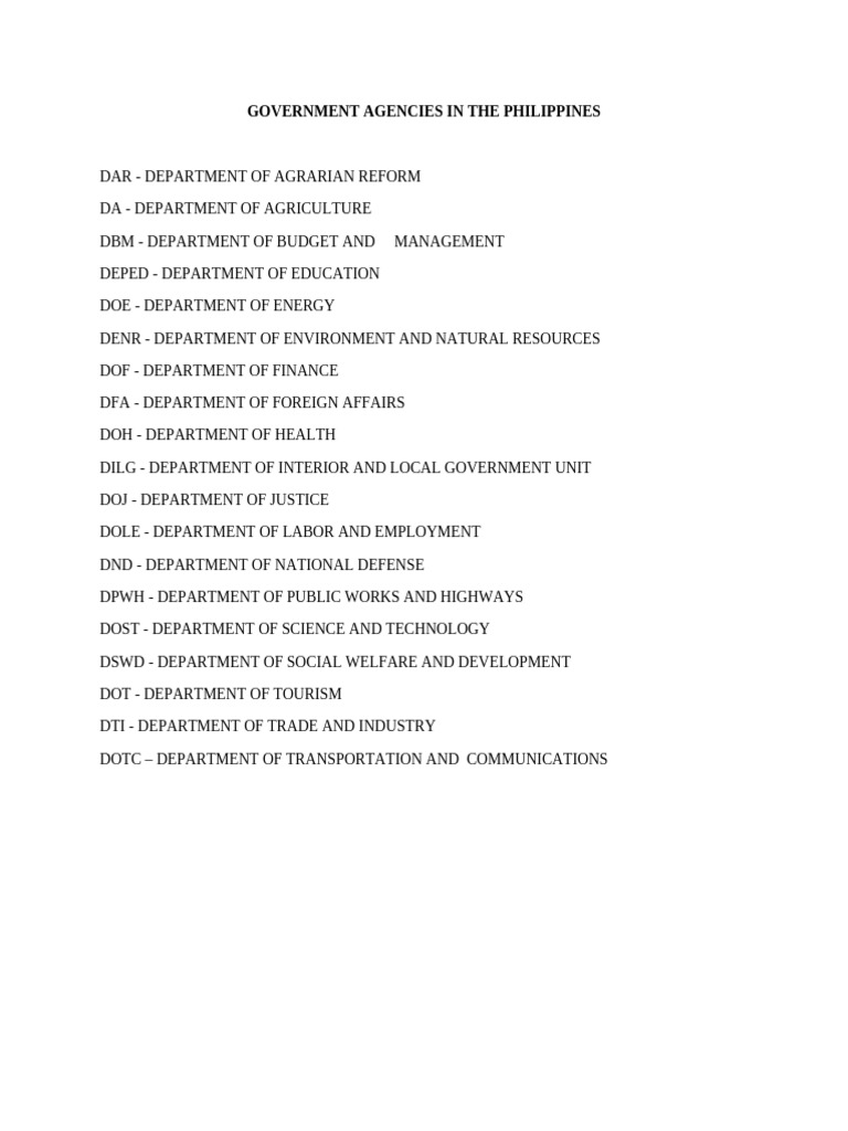 Philippine Government Agencies List | PDF