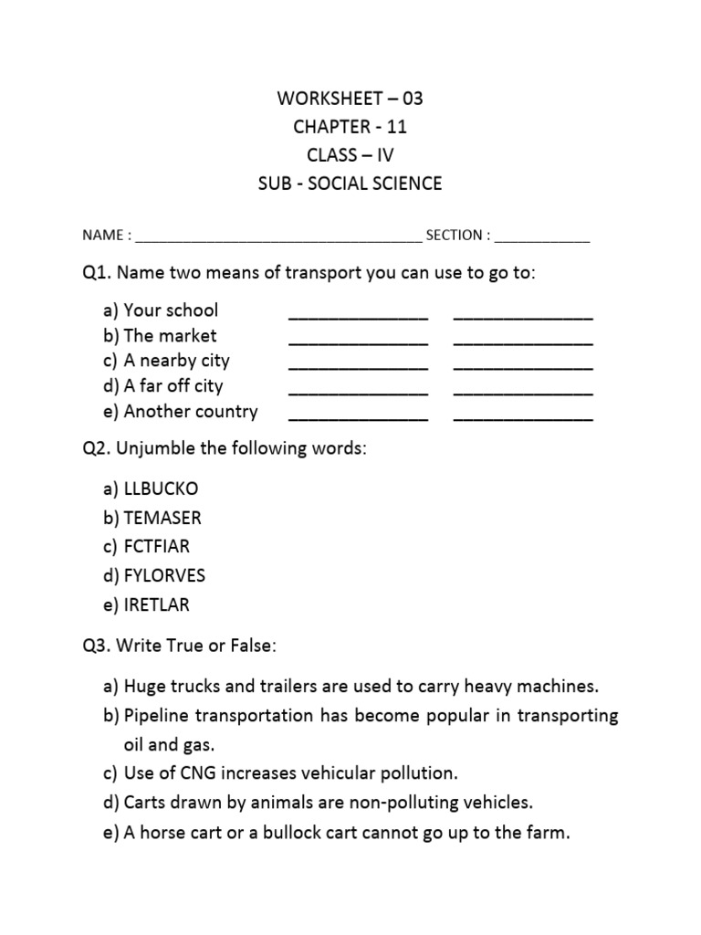 Class 4 Social Science Worksheet 3 | PDF