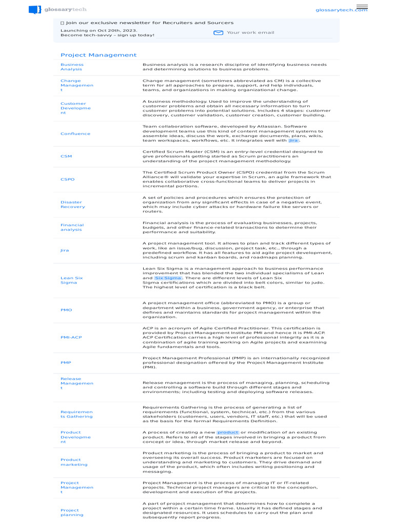 GlossaryTech_Project Management | PDF | Software Development Process | Agile Software Development