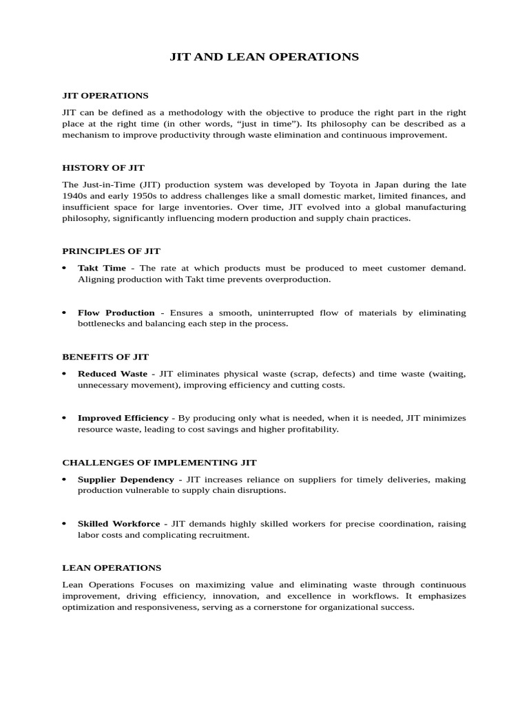 Jit and Lean Operations | PDF | Lean Manufacturing | Business Process