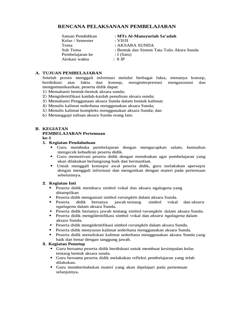 Rpp Bahasa Sunda Aksara Sunda | PDF