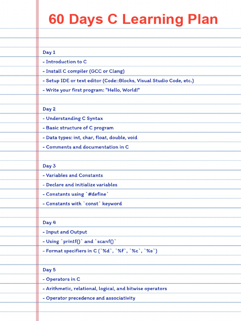 60-Day C Programming Learning Guide | PDF