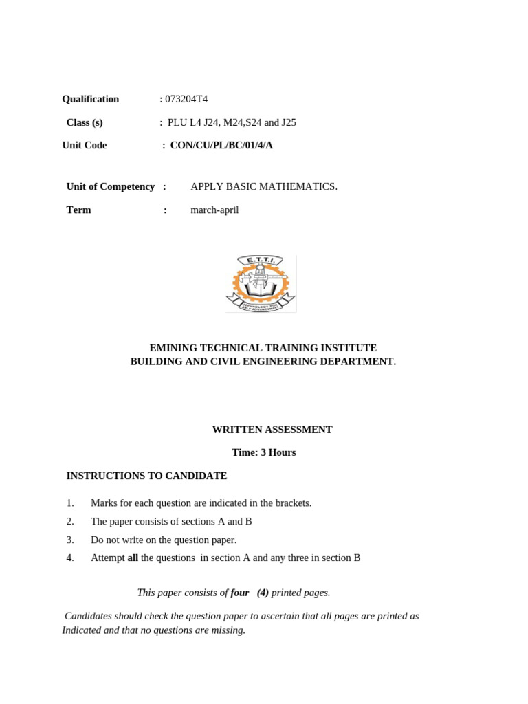 Math L4 M-A 2025 - 30 Copies | PDF | Area | Matrix (Mathematics)