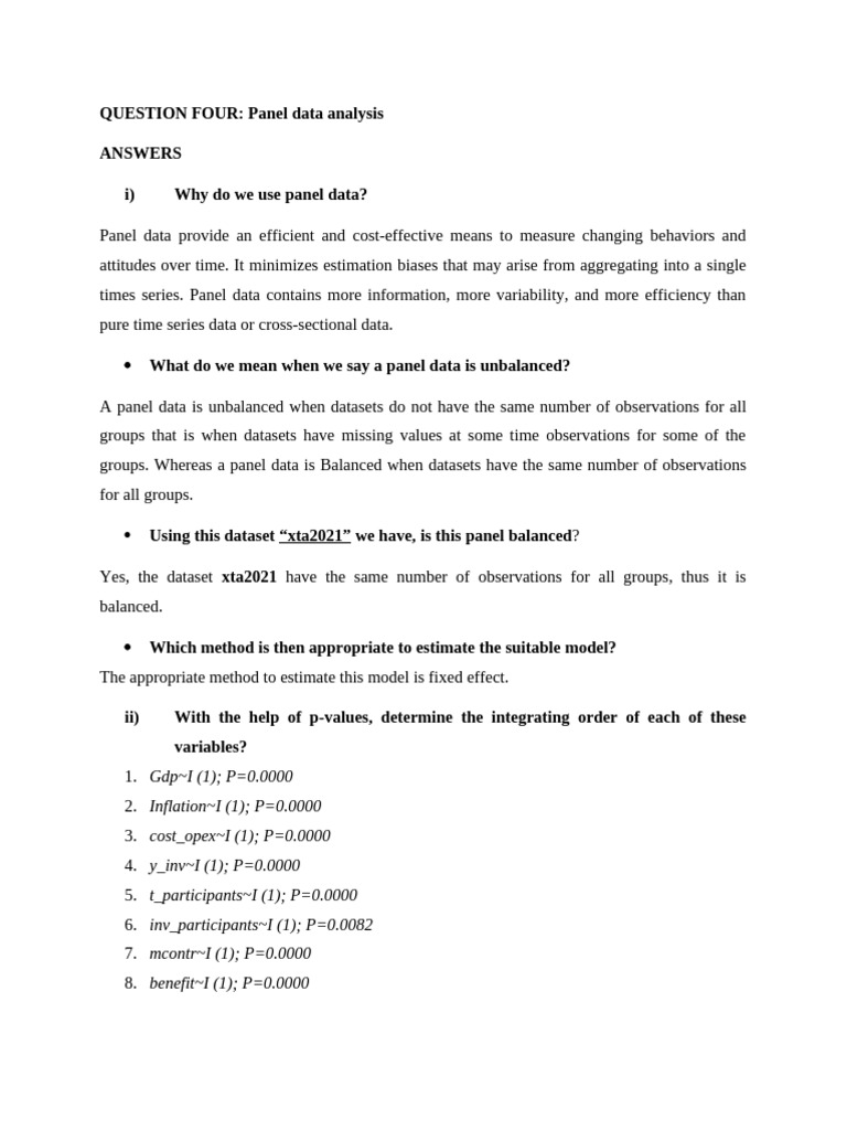PANEL DATA ANSWERS | PDF | Fixed Effects Model | Errors And Residuals