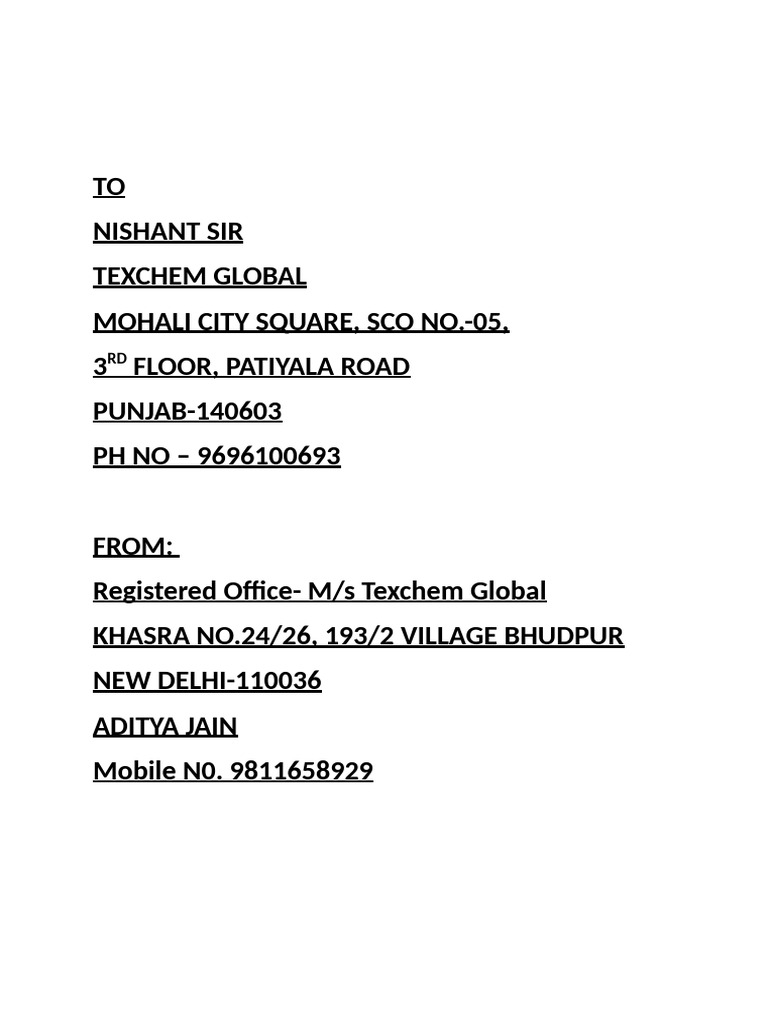 Texchem Global Mohali Address Details | PDF