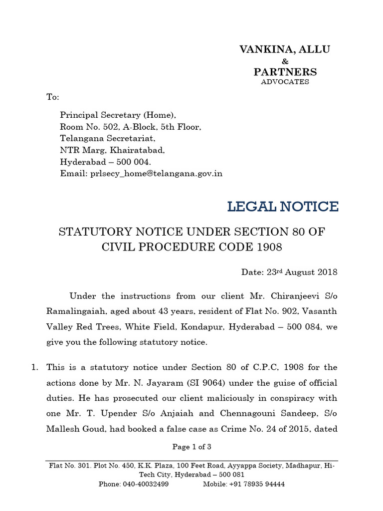 02-Statutory Notice-Section 80-Prl Secretary Home | PDF | Public Law | Justice