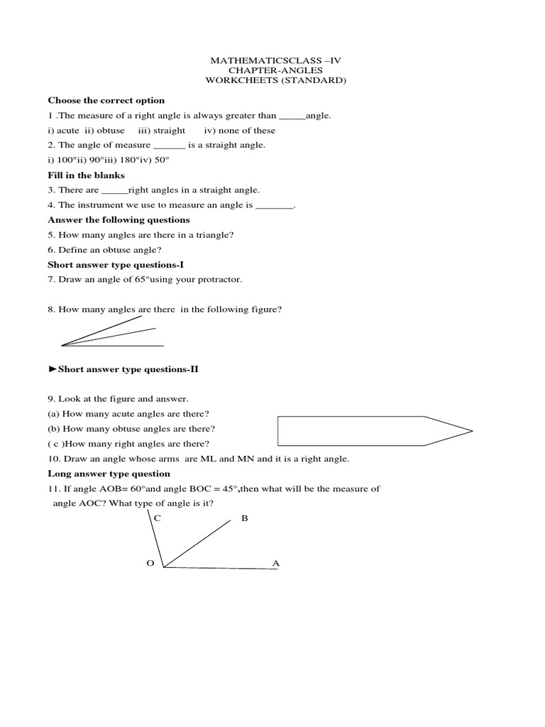 Class-4 Maths Chapter-10 Worksheet (Standard) | PDF