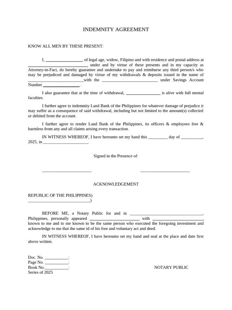Indemnity Agreement | PDF