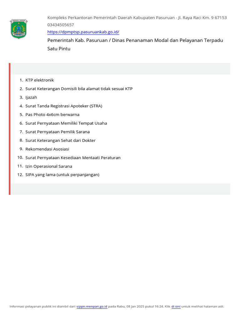 Unduh Standar Pelayanan - Surat Izin Praktik Apoteker (SIPA) | PDF