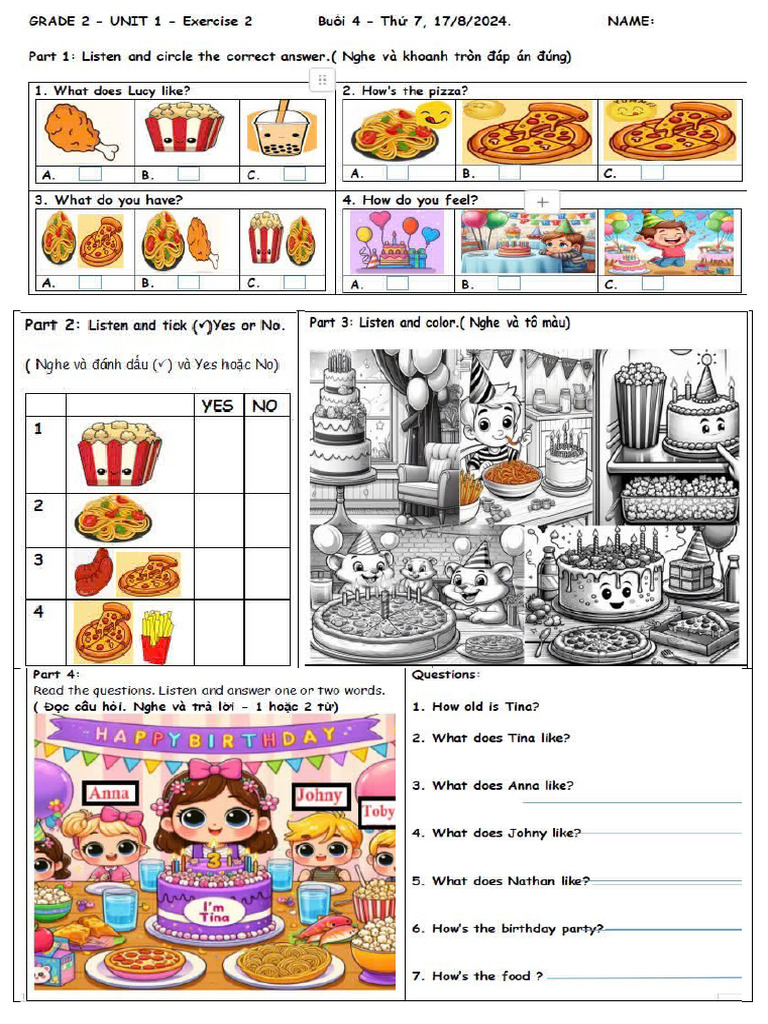 Grade 2 - Unit 1 - Exercise 2 | PDF