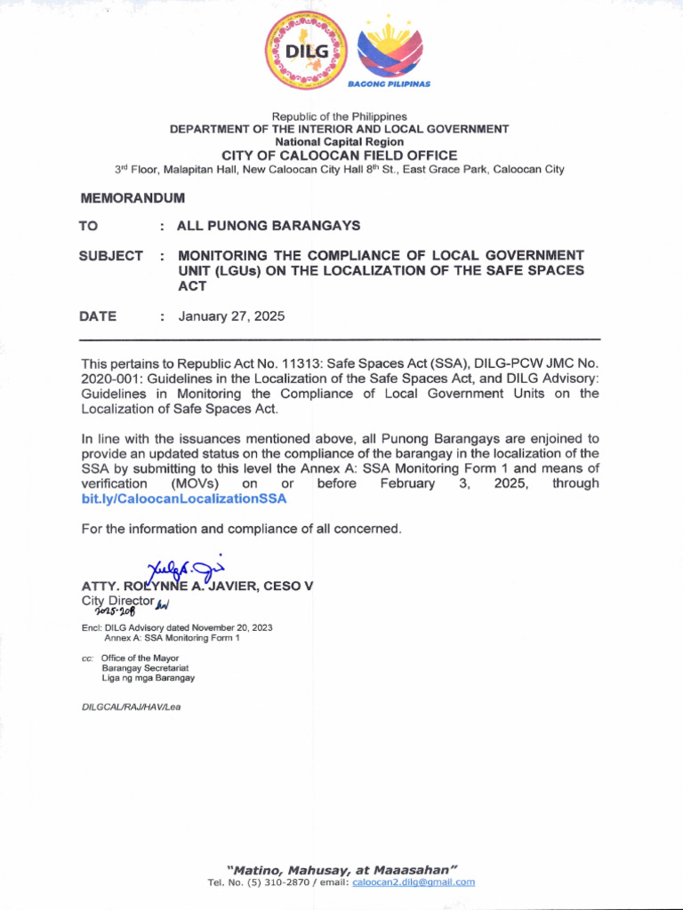 Memo To PBs Monitoring The Compliance of Local Government Unit LGUs On ...