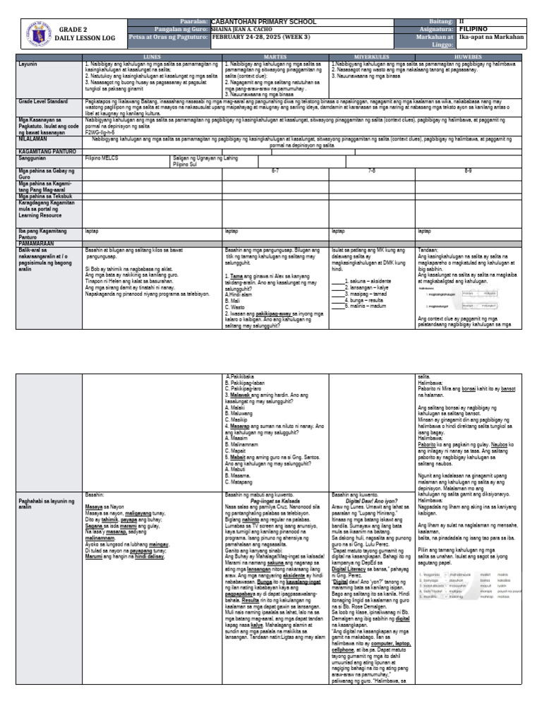 DLL_FILIPINO 2_Q4_W3 | PDF