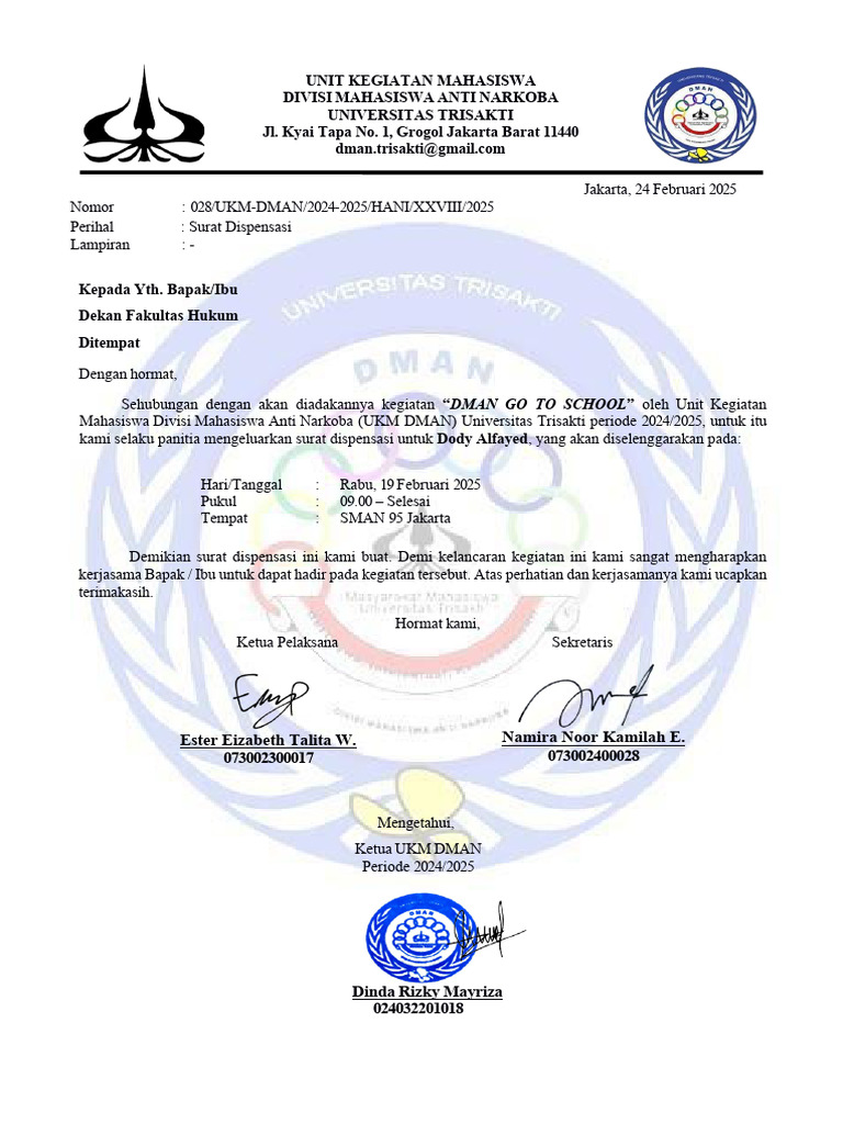 Surat Dispen Dody Alfayed | PDF