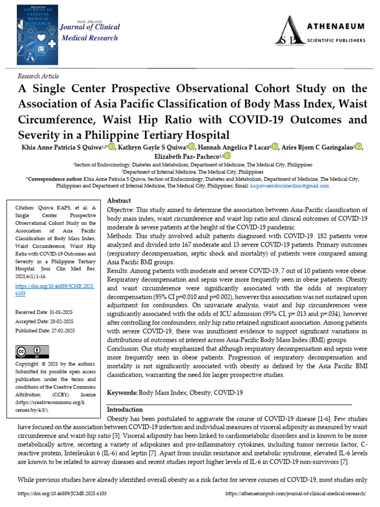 A Single Center Prospective Observational Cohort Study On The ...