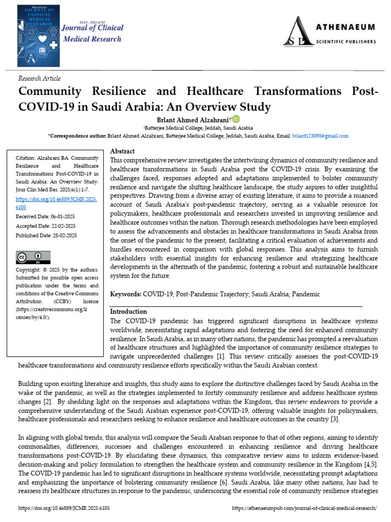 Community Resilience and Healthcare Transformations Post COVID 19 in ...