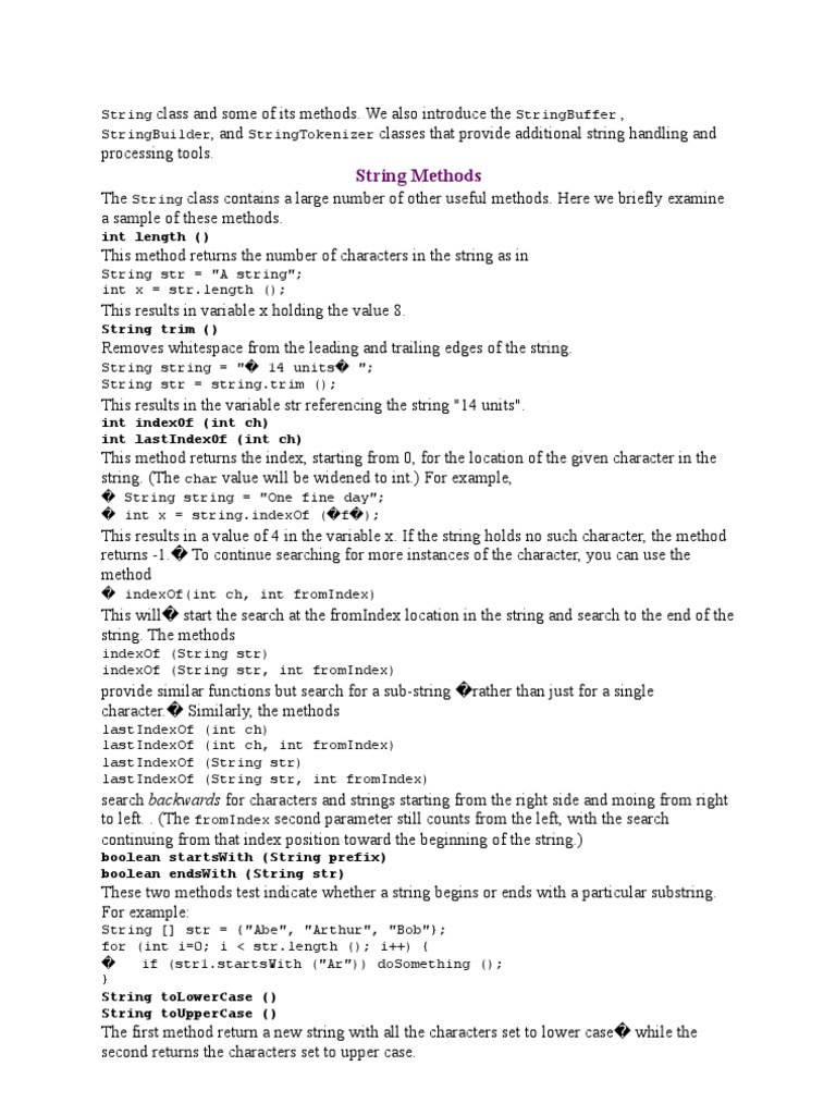 String Methods In Java Pdf String Computer Science Method Computer Programming