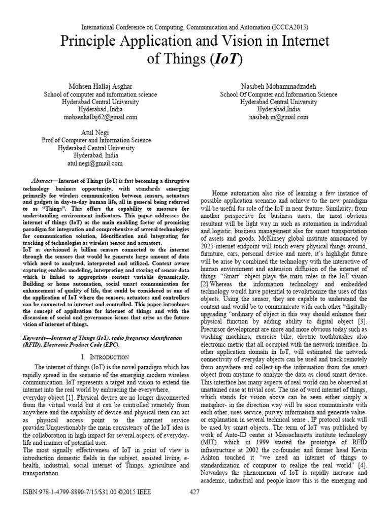 Principle Application and Vision in Internet of Things IoT | PDF ...
