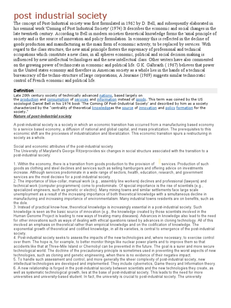Post Industrial Society | PDF | Economies | Society
