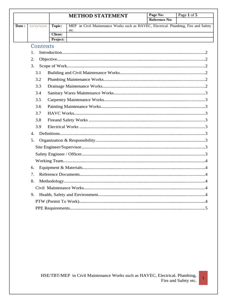 Method Statement for MEP Services | PDF | Sink | Personal Protective Equipment