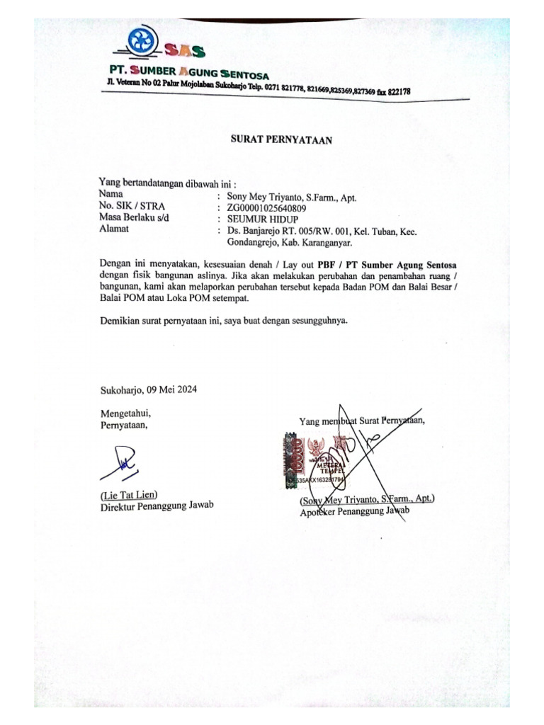 Surat Pernyataan Keaslian Data | PDF