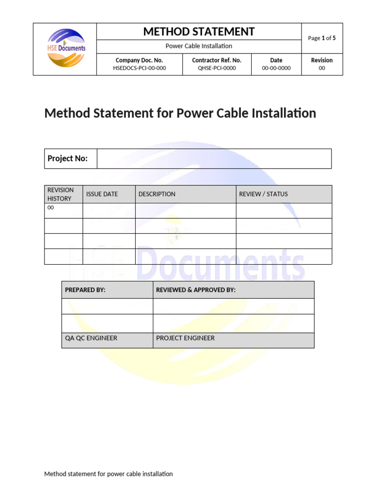 Method Statement For Power Cable Installation | PDF | Electrical Engineering | Electricity