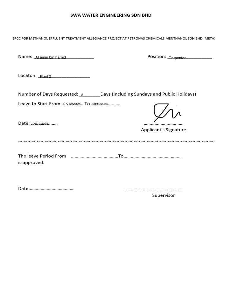 Leave Application Form for Employees | PDF